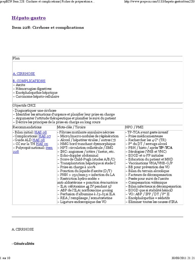 Item 228 - Cirrhose Et Complications | PDF | Cirrhose | Hépatite