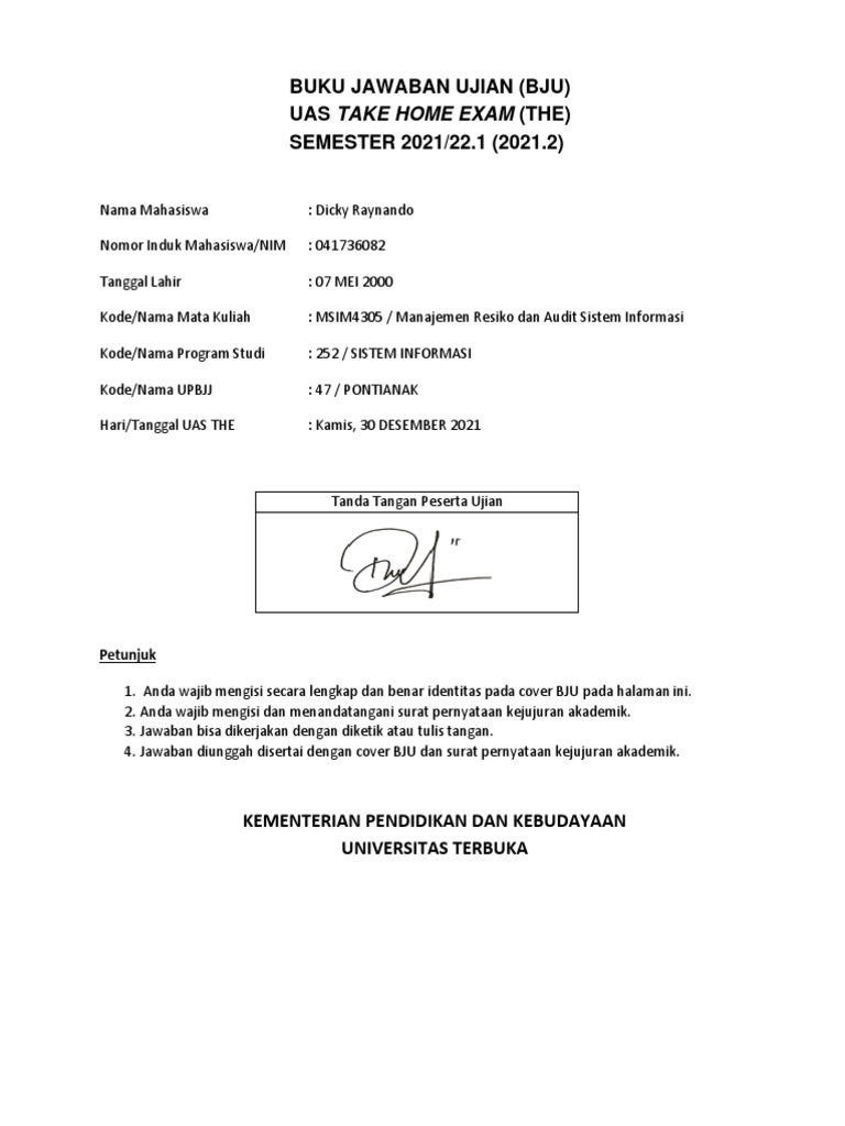 MSIM4305 - Manajemen Resiko Dan Audit Sistem Informasi | PDF MSIM4305 - Manajemen Resiko Dan Audit Sistem Informasi | PDF