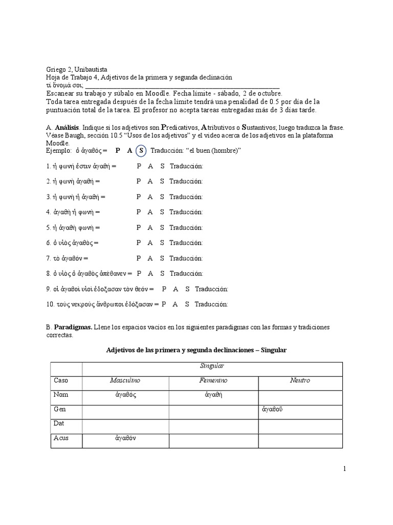 Hoja de Trabajo 4 Adjetivos PDF | PDF | Adjetivo | Verbo