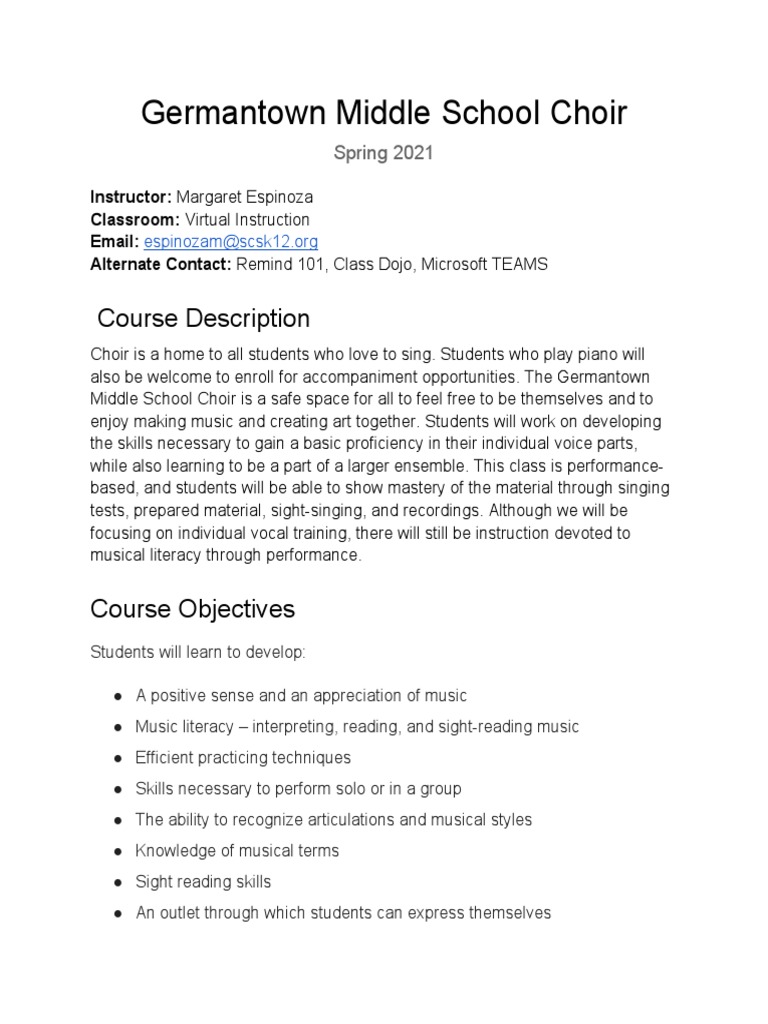 Choir Syllabus Spring 2021-2 | PDF | Teaching | Communication