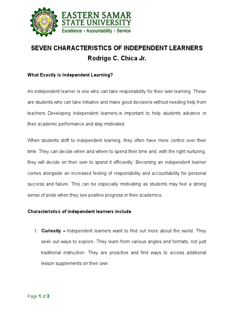 Seven Characteristics of Independent Learners Rodrigo C. Chica JR | PDF ...