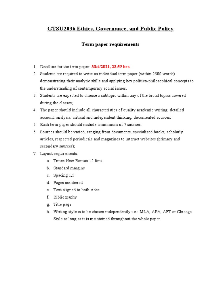 Term Paper Requirements | PDF