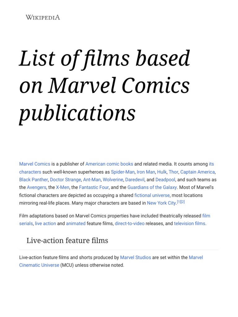 List of Films Based On Marvel Comics Publications - Wikipedia ...