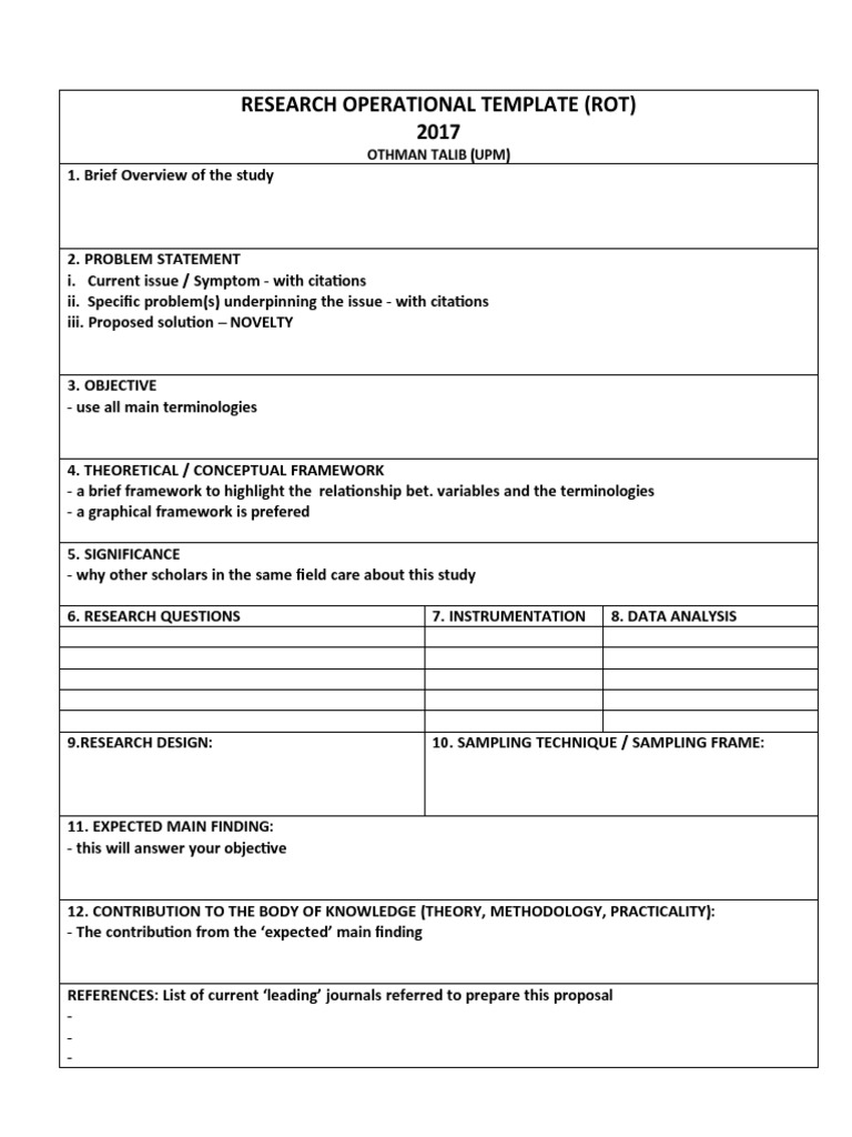 Research Operational Template (Rot) 2017: Othman Talib (Upm) | PDF ...