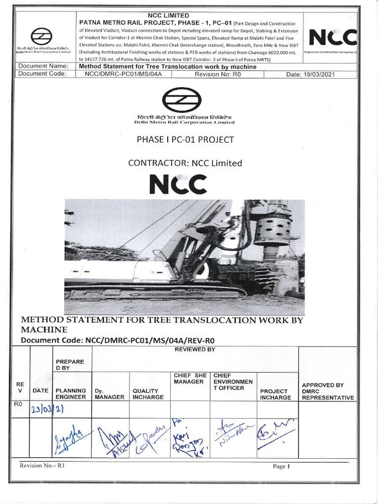 Method Statement For Tree Translocation Work by Machine | PDF