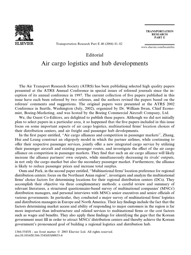 Air Cargo Logistics and Hub Developments | PDF | Airline Hub | Cargo