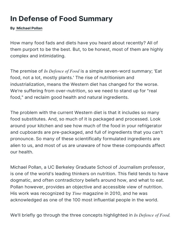 In Defense of Food | PDF | Foods | Fat