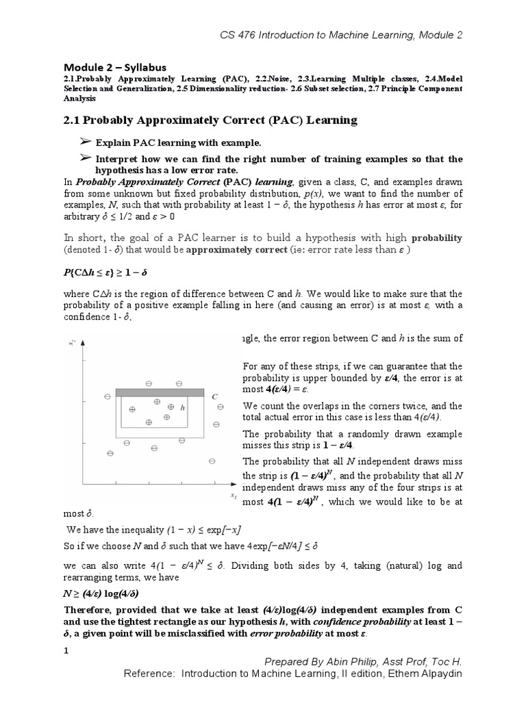 Module 2 - Syllabus: CS 476 Introduction To Machine Learning, Module 2 | PDF | Principal ...