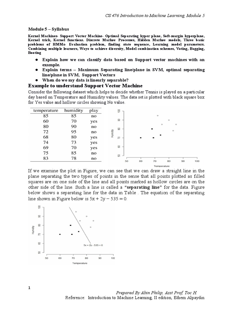 Example To Understand Support Vector Machine: CS 476 Introduction To Machine Learning, Module 5 ...