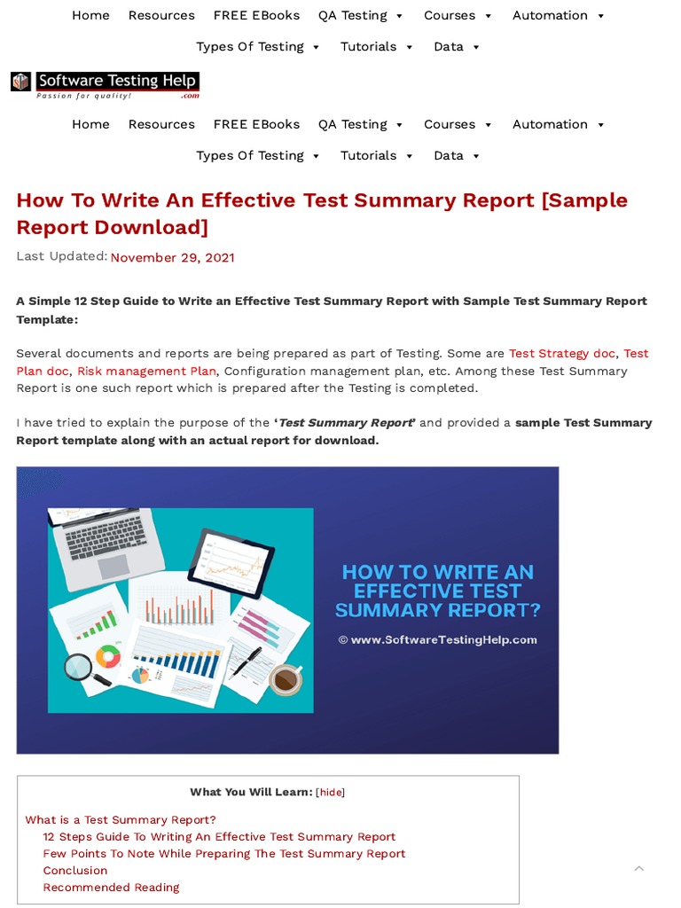 How To Write An Effective Test Summary Report (Download Template) | PDF ...