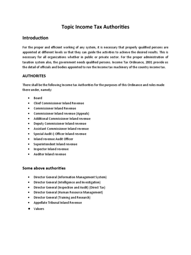 Topic Income Tax Authorities | PDF | Taxes | Income Tax