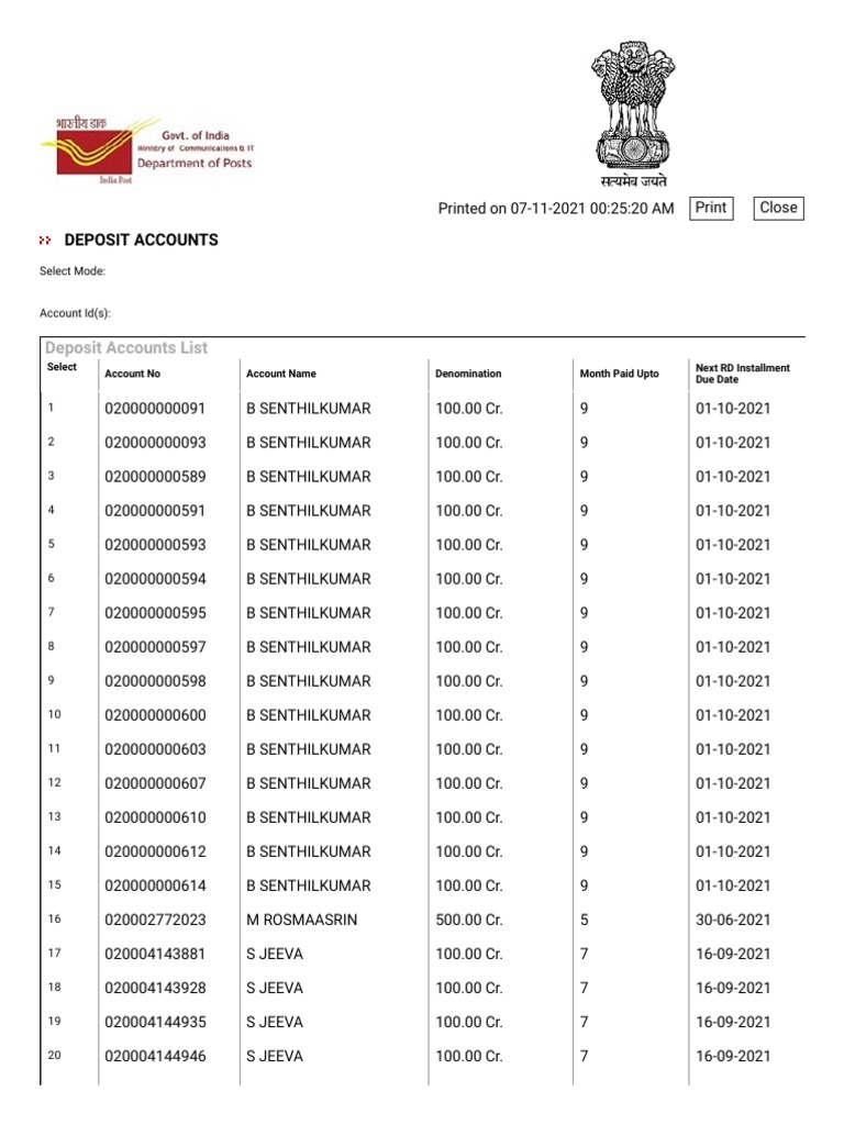 Department of Post Agent Login - Deposit Accounts | PDF