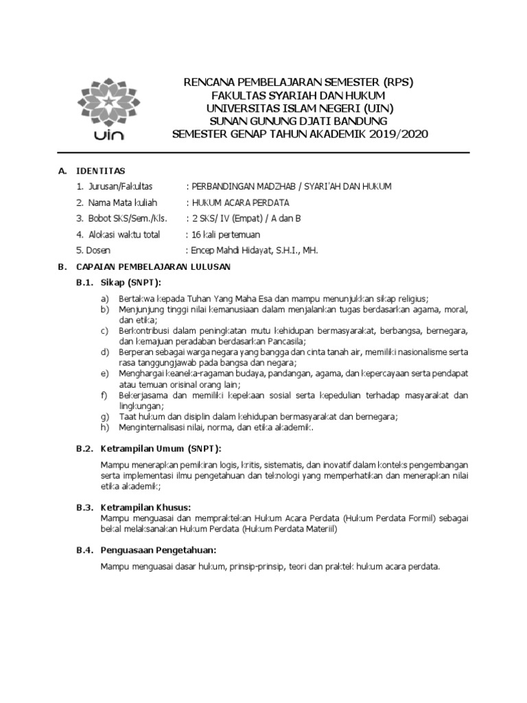 1 RPS Hukum Acara Perdata Pertemuan Ke 1 | PDF