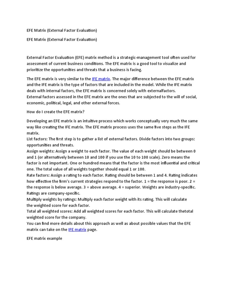 EFE Matrix | PDF | Matrix (Mathematics) | Economic Growth