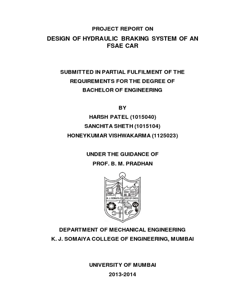 Design of Hydraulic Braking System of An Fsae Car | PDF | Brake | Vehicles