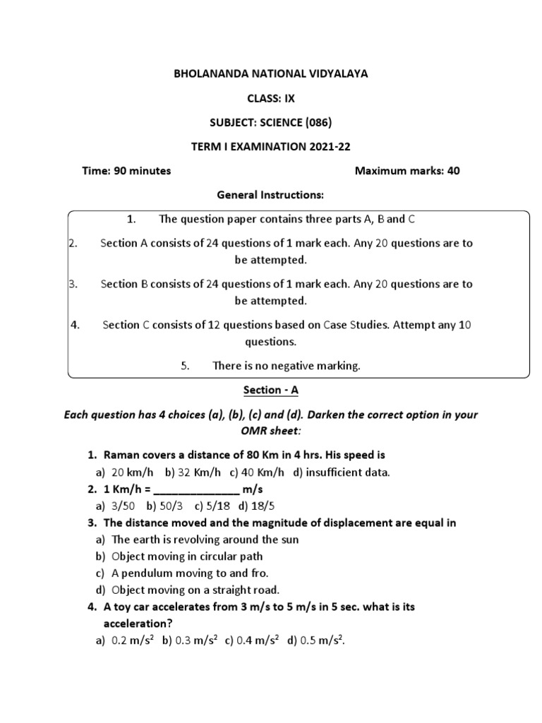 Term 1 Science Examination Sheet | PDF | Solution | Mixture