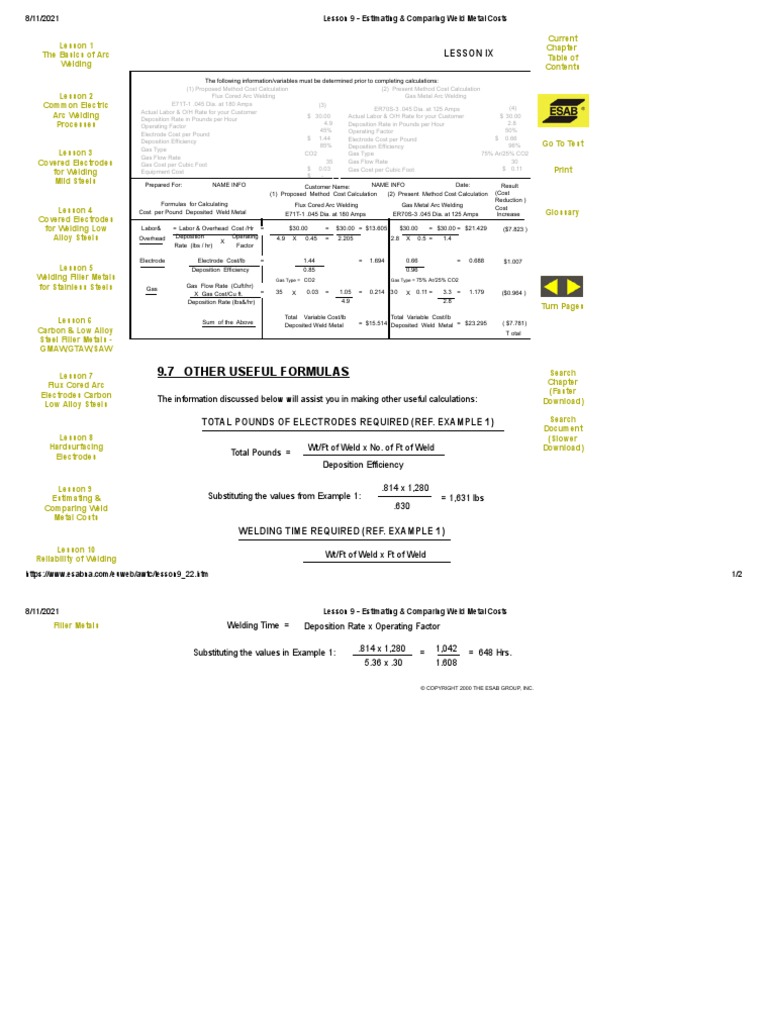 Lesson 9 - Estimating & Comparing Weld Metal Costs | PDF | Construction ...