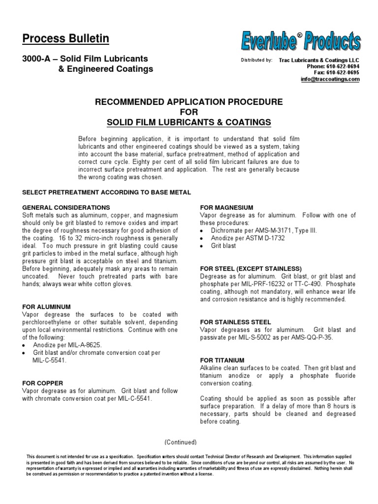 Everlube Process Bulletin 3000-A - Solid Film Lubricants & Engineered ...