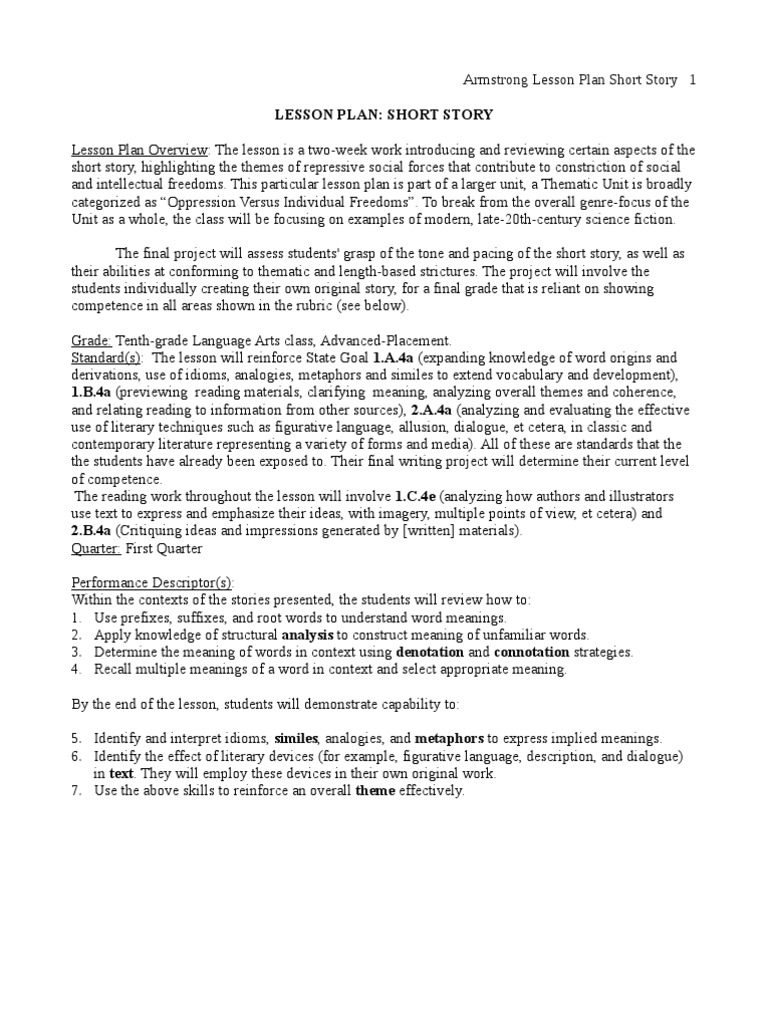 Lesson Plan Short Story | Homework | Syntax
