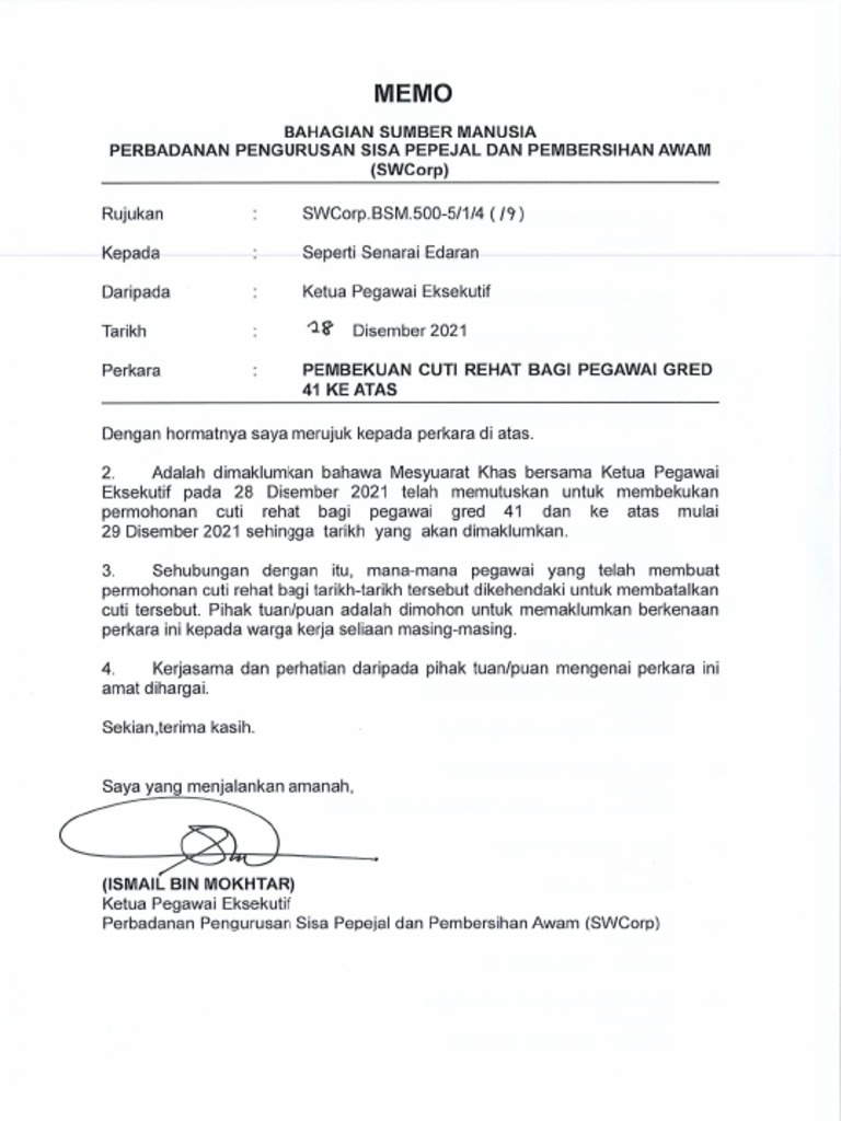 Memo Pembekuan Cuti | PDF
