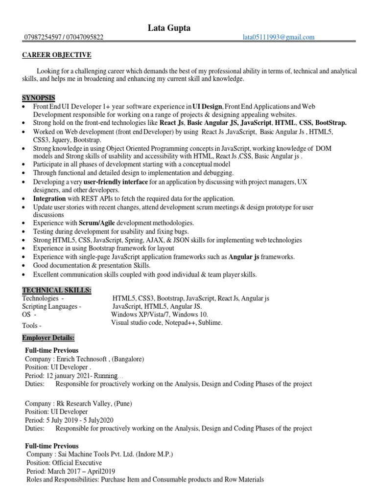 Front End Resume Lata | PDF | Angular Js | Bootstrap (Front End Framework)