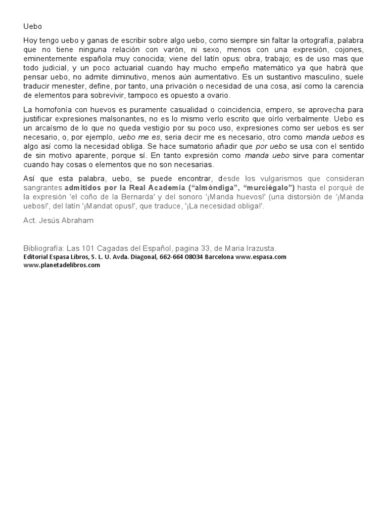 Significado y uso de "uebos" en español | PDF