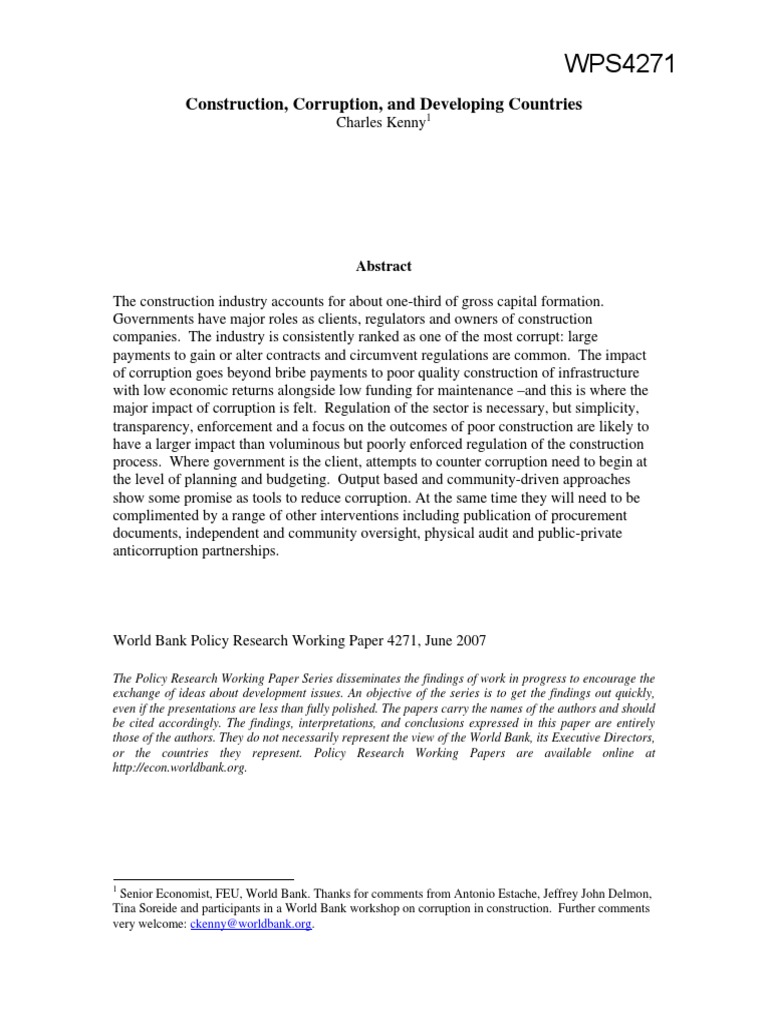 Construction, Corruption, and Developing Countries | PDF | Corruption ...