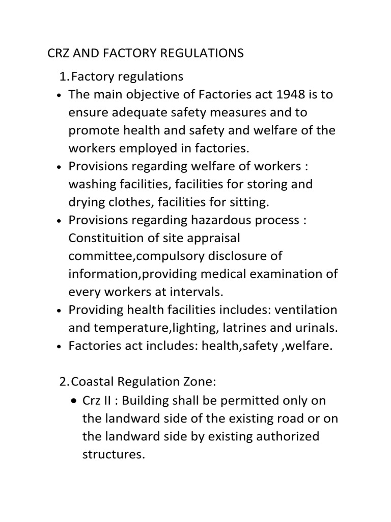 CRZ and Factory Regulations | PDF | Science & Mathematics | Technology ...