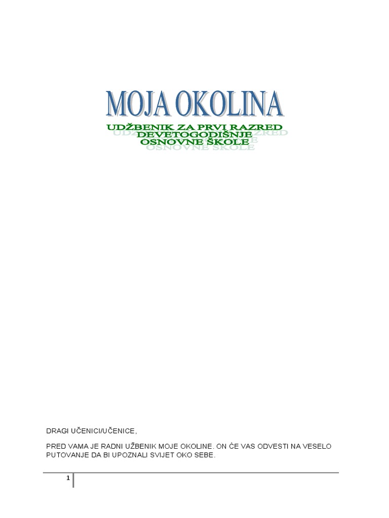 Moja Okolina Za 1 Razred Devetogodisnje | PDF