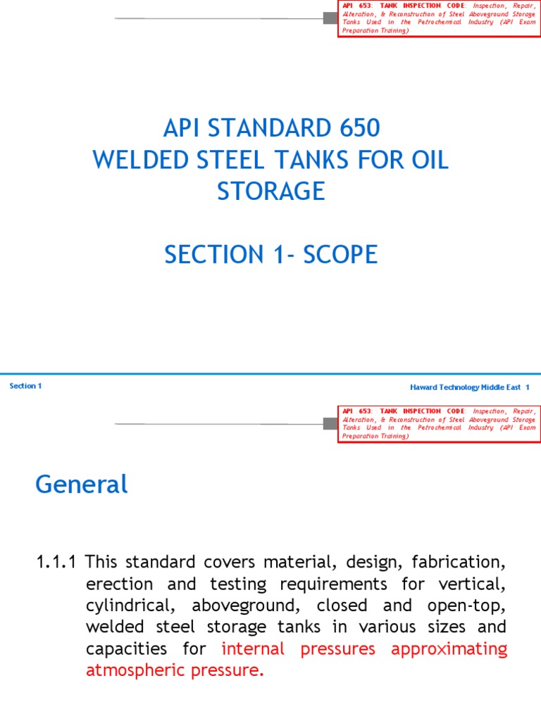 API 650 & 653: Tank Standards Overview | PDF | Welding | Construction