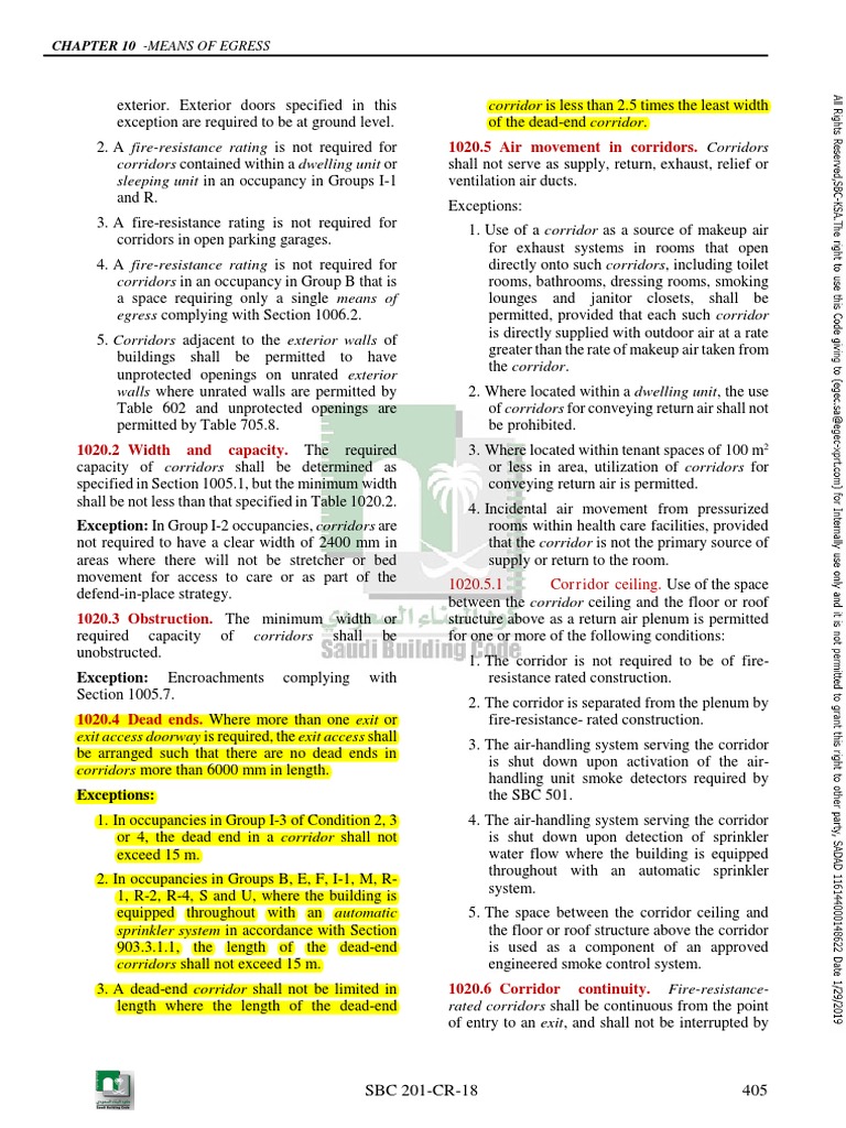 1020.5 Air Movement in Corridors.: Chapter 10 - Means of Egress | PDF ...