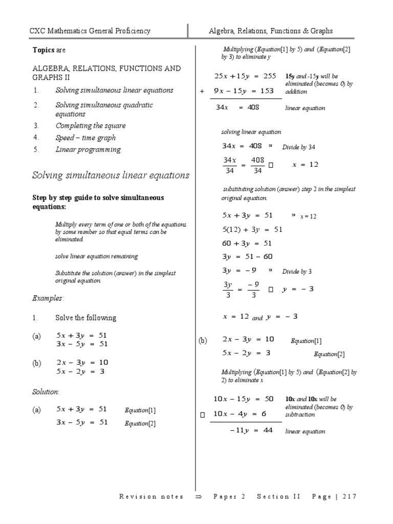 Algebra, Relations, Functions and Graphs II | PDF | Equations ...