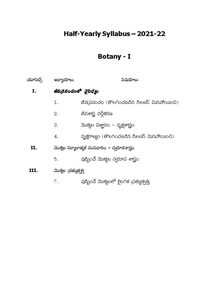 1st & 2nd Year HALF YEARLY Syllabus in All Subjects | PDF