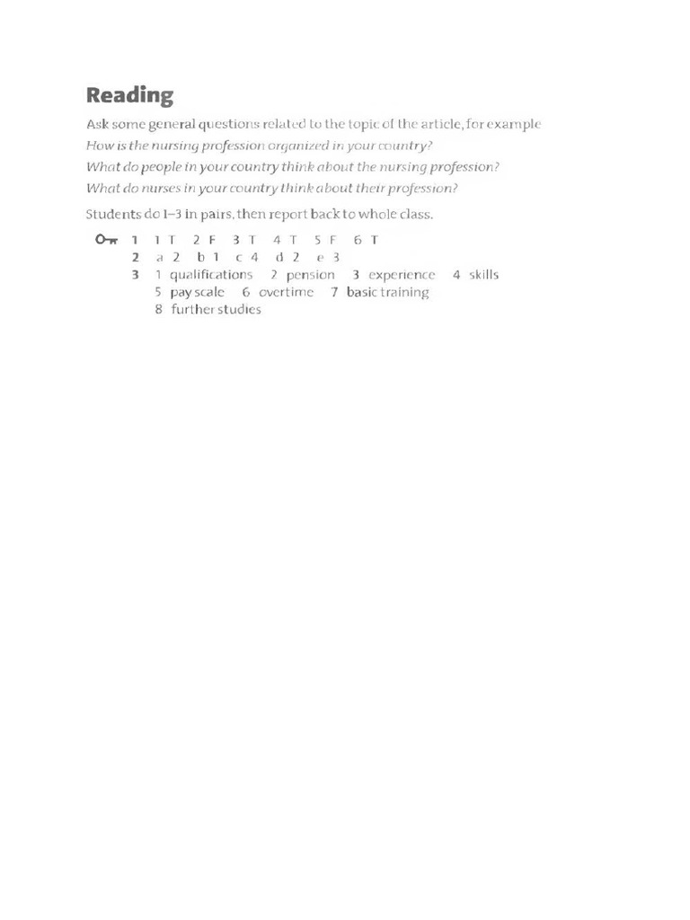 Answer Key - Reading - Unit 1 | PDF