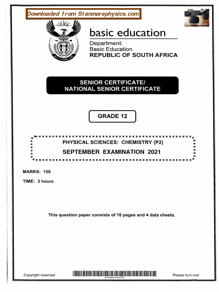 Physical Science Grade 12 Trial 2021 P2 and Memo | PDF | Reaction Rate ...