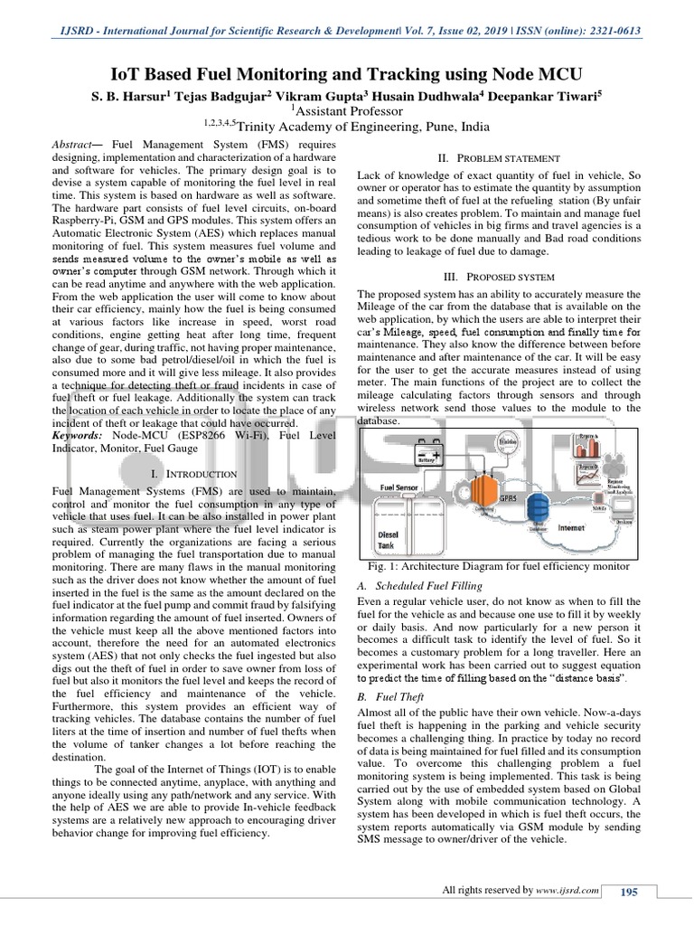 Iot Based Fuel Monitoring and Tracking Using Node Mcu | PDF | Internet ...
