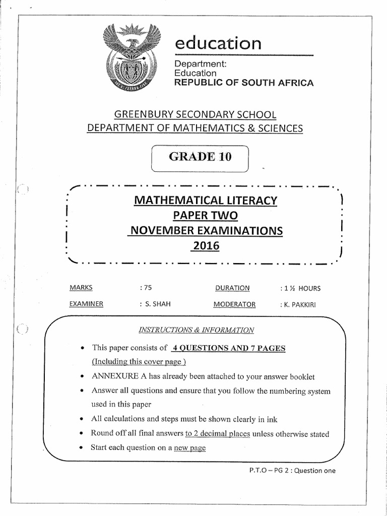 Maths Lit P2 Nov Qpmemo | PDF