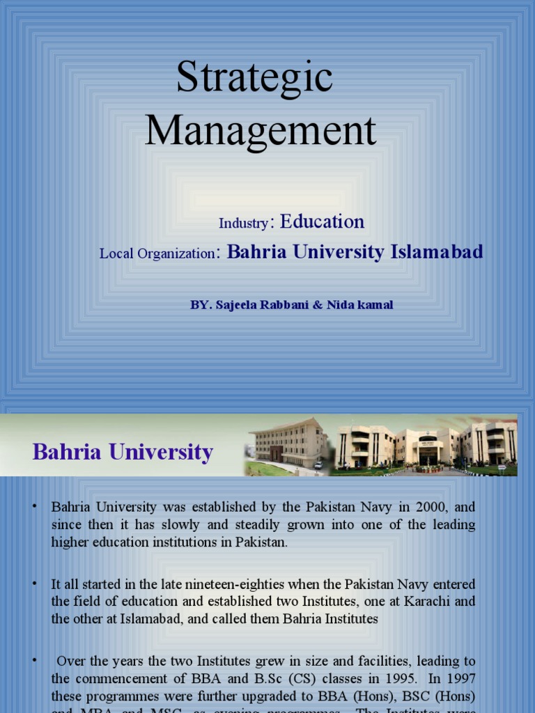 Strategic Management:: Education: Bahria University Islamabad | PDF ...
