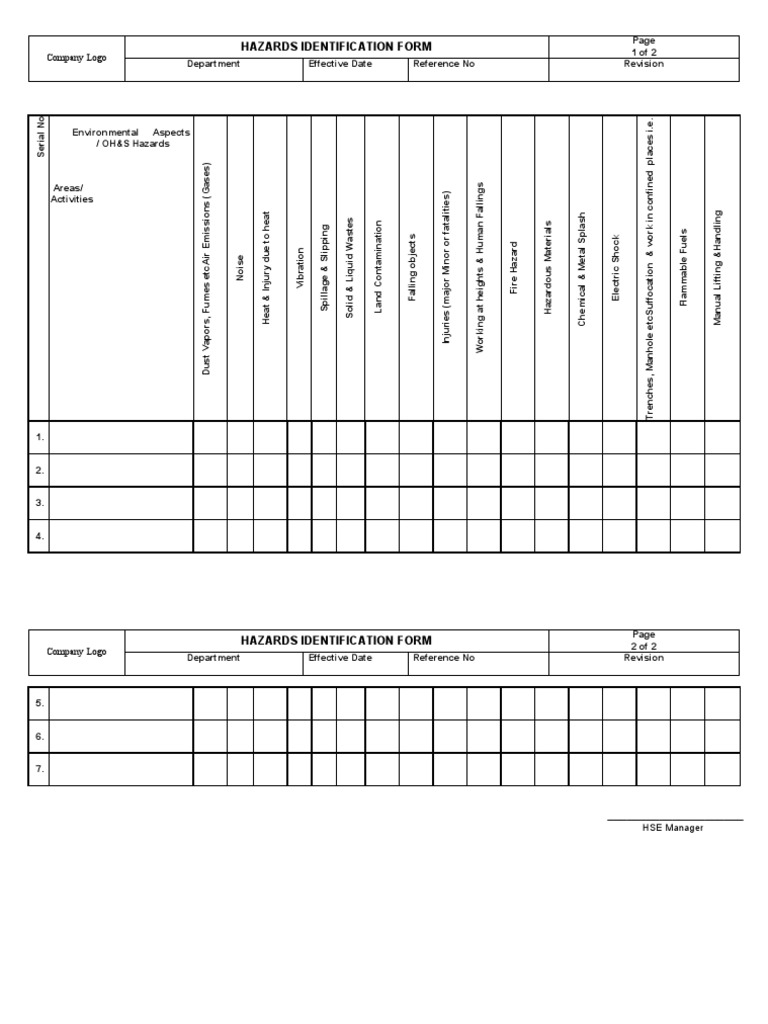 Hazards Identification Form: Company Logo | PDF | Fuels | Safety