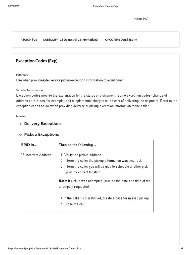Pick Up Exception Codes (Exp) 2314 | PDF | Computing