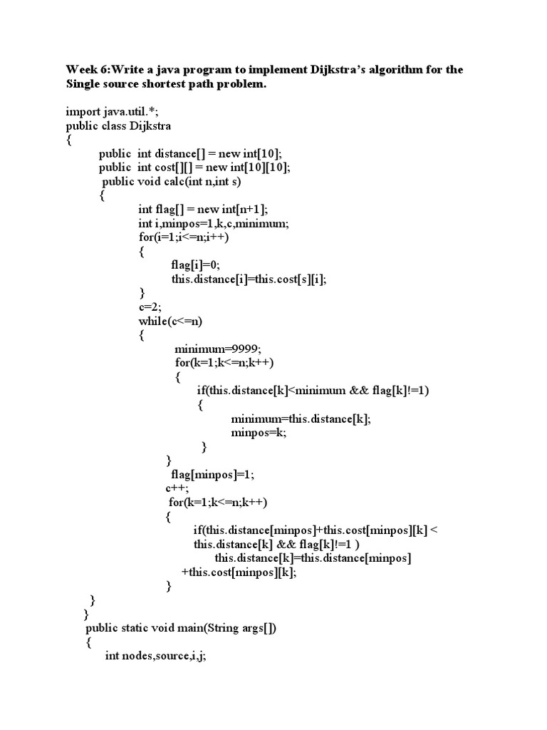 Implement Dijkstra's algorithm for SSSP in Java | PDF