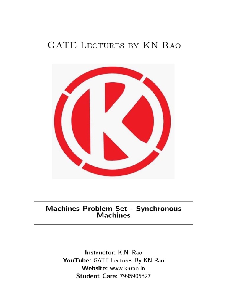 GATE Lectures by KN Rao: Machines Problem Set - Synchronous Machines ...