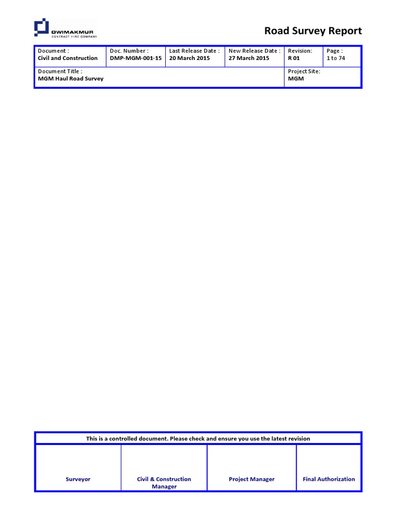 Survey Report Up-Grade Hauling Road - MGM | PDF | Surveying | Geodesy