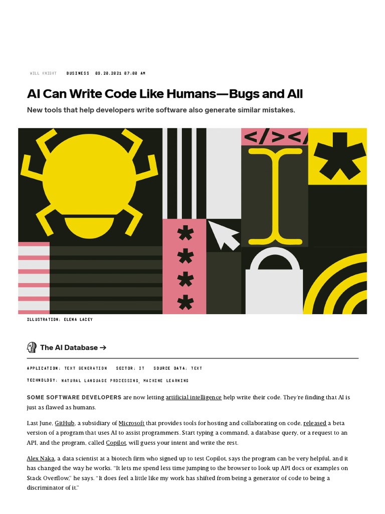 AI Can Write Code Like Humans-Bugs and All - WIRED | PDF | Intelligence ...