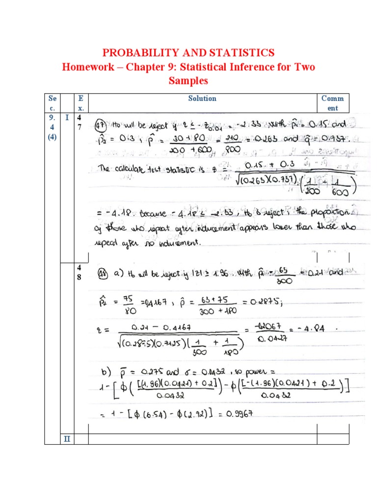 Probability and Statistics Homework - Chapter 9: Statistical Inference ...