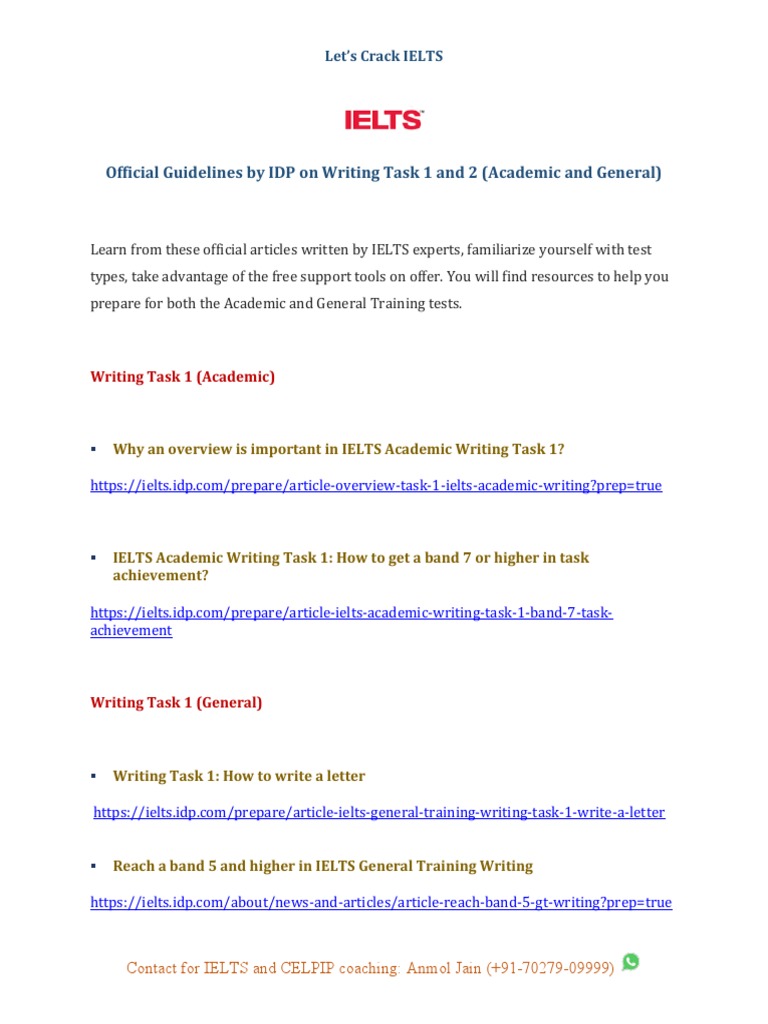 Official Guidelines by IDP On Writing Task 1 and 2 (Academic and ...