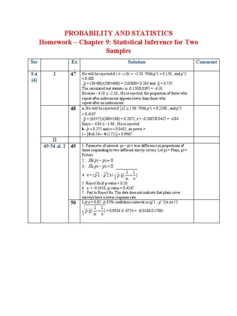Probability and Statistics Homework - Chapter 9: Statistical Inference ...