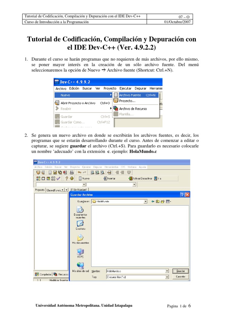 Codificacion Compilacion Y Depuracion Con El Ide Devc Programa De