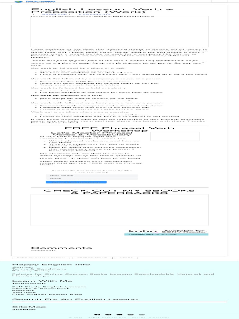 English Lesson Verb Preposition Work Happy English Free English 