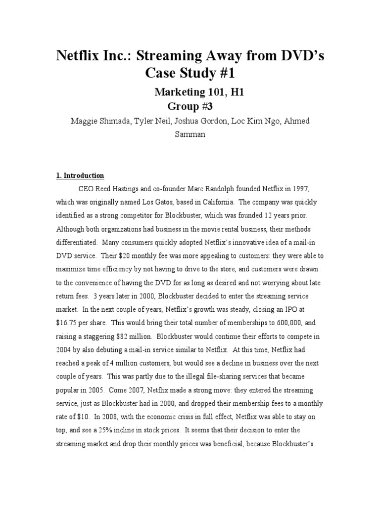 Netflix Inc.: Streaming Away From DVD's Case Study #1: Marketing 101 ...